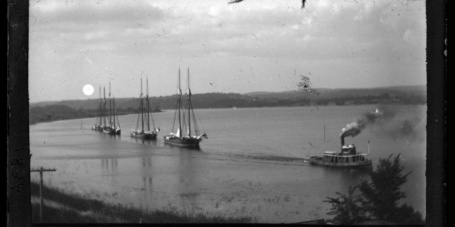 Tow Boat and Three Sail Boats, Deep River, Connecticut · Brooklyn Museum