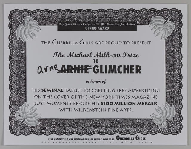 The Guerrilla Girls are Proud to Present The Michael Milk-em Prize to ...
