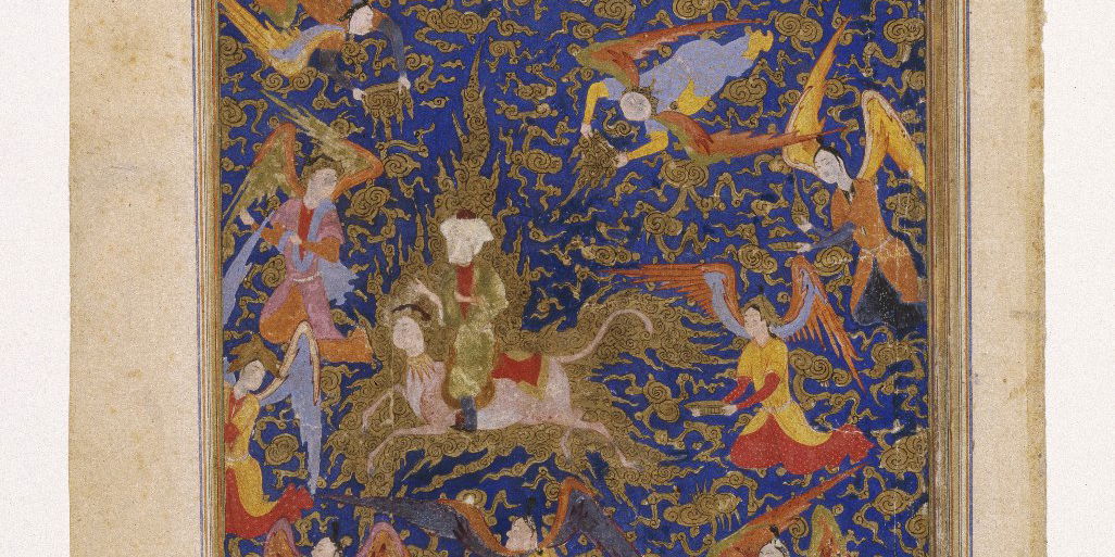 Mi`raj (Ascension) of the Prophet Muhammad, Folio from an Illustrated ...