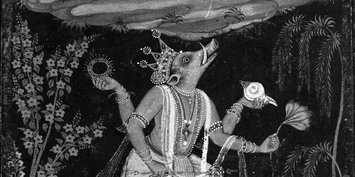 Varaha Rescuing the Earth, page from an illustrated Dasavatara series ...