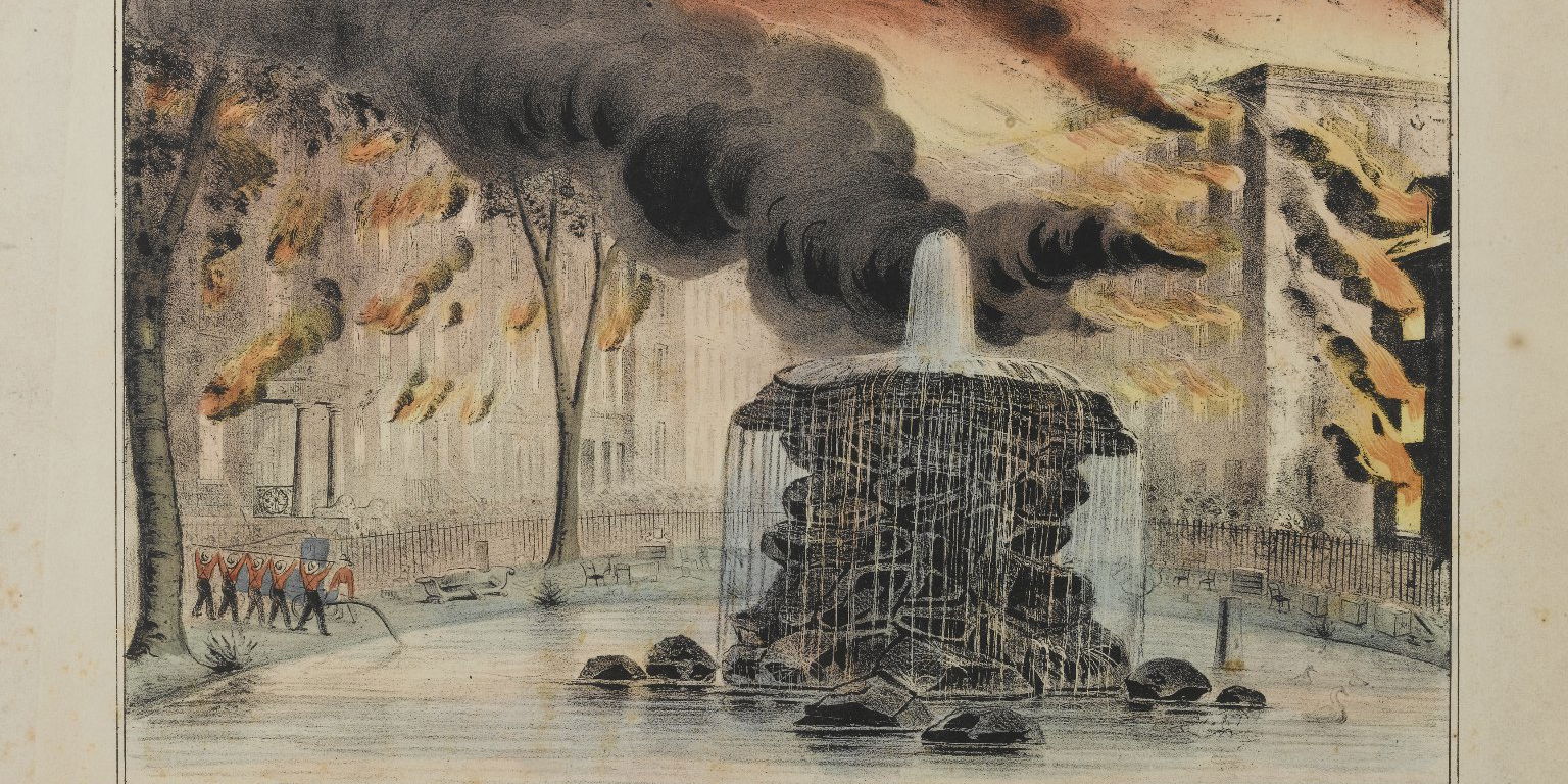 View of the Great Conflagration at New York from Bowling Green ...
