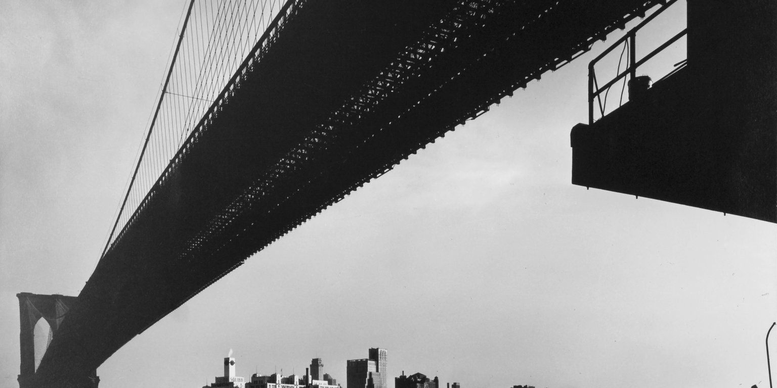 New York Harbor, Brooklyn Bridge Spanning the East River as Seen from ...