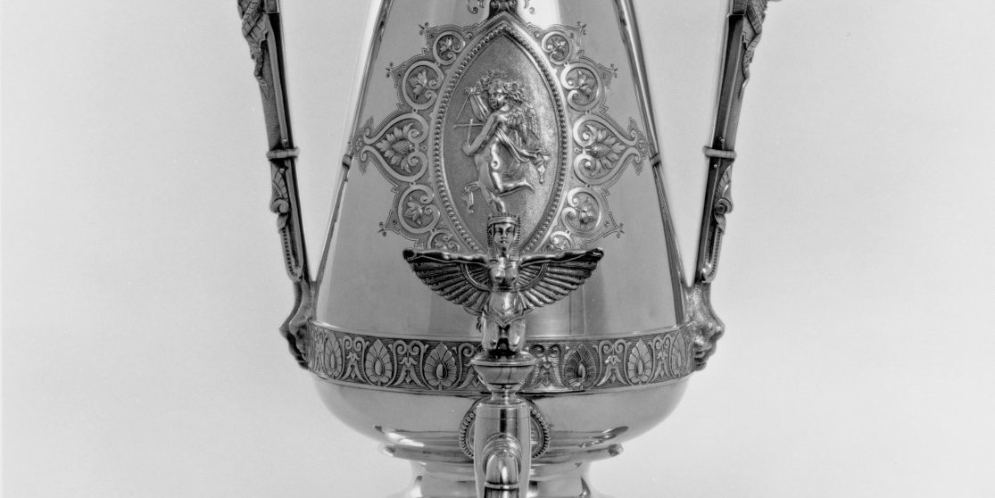 Urn with Cover, Figure on Spigot, Stand and Fuel Lamp · Brooklyn Museum