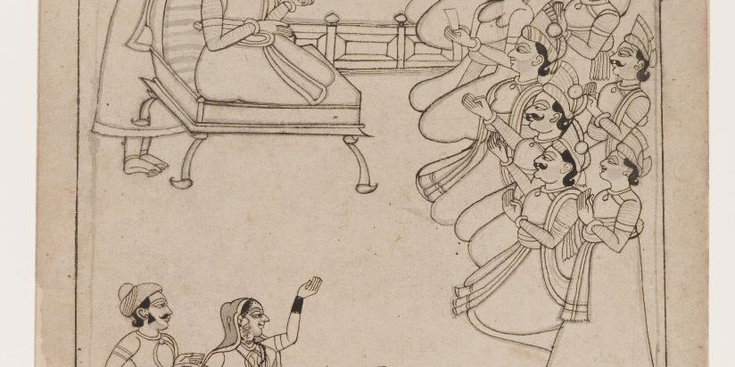 Raja Enthroned with Courtiers, Musicians, and Nautch Girls in ...