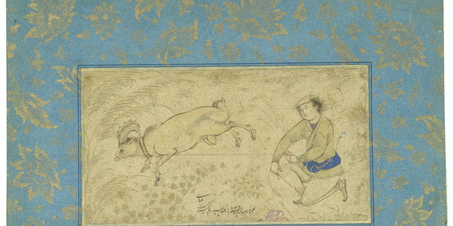 Crouching Youth Restrains a Bucking Ram in a Landscape · Brooklyn Museum