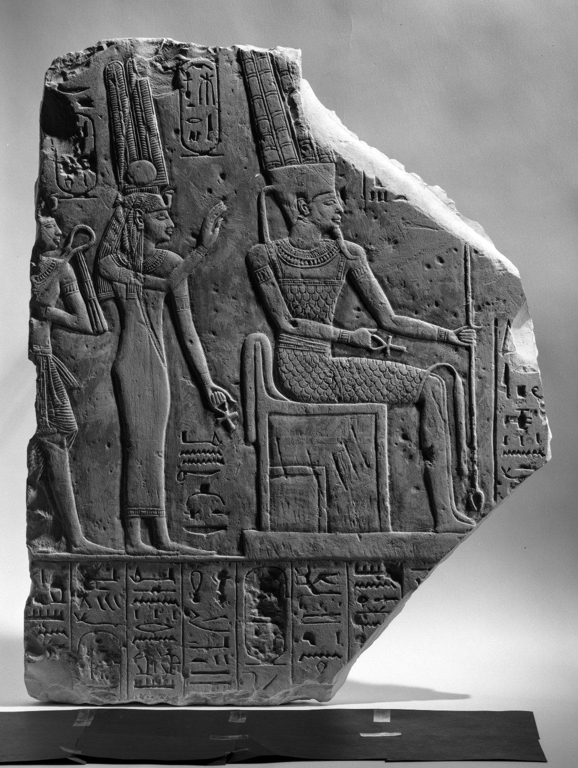 Relief of Amun, Ahmose-Nefertari, and King Amunhotep I · Brooklyn Museum