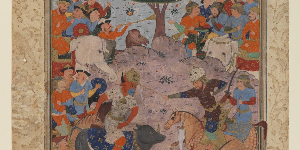 Folio from a "Shahnameh": Rustam Fighting Puladvand Div · Brooklyn Museum