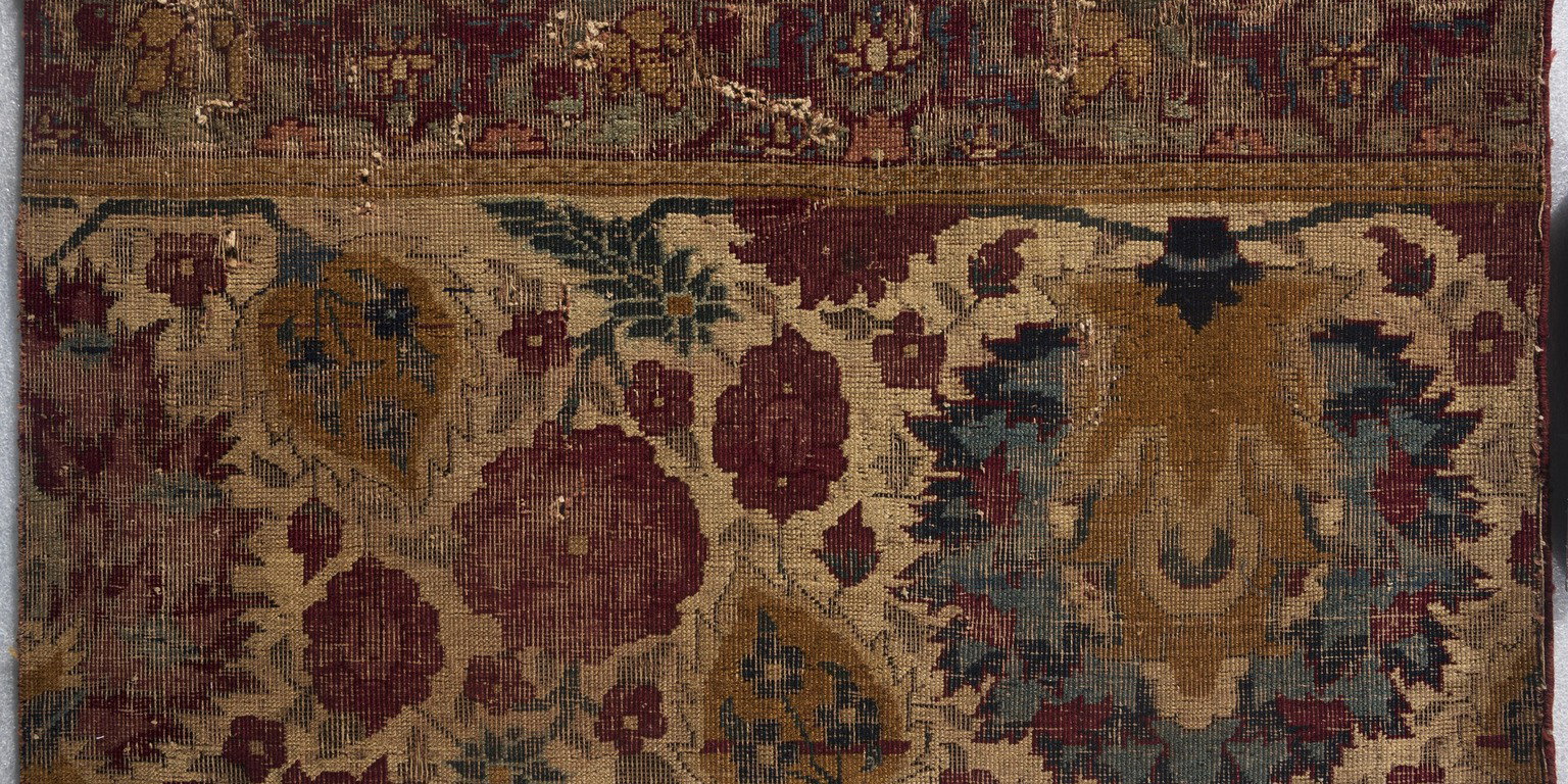 Border Fragment of a Carpet with Pattern of Scrolling Vines and Animals ...